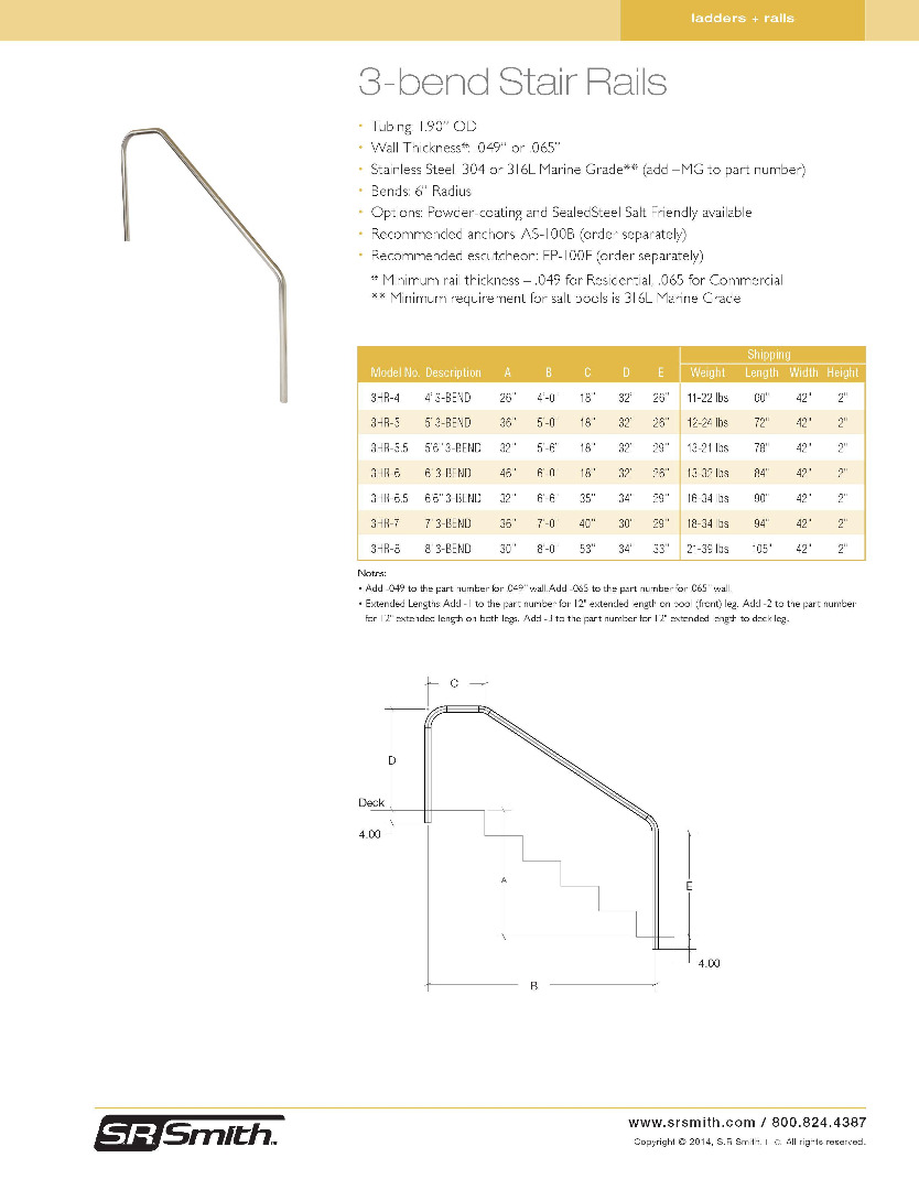 3 Bend Stair Rail | Pool Rails & Ladders | S.R.Smith