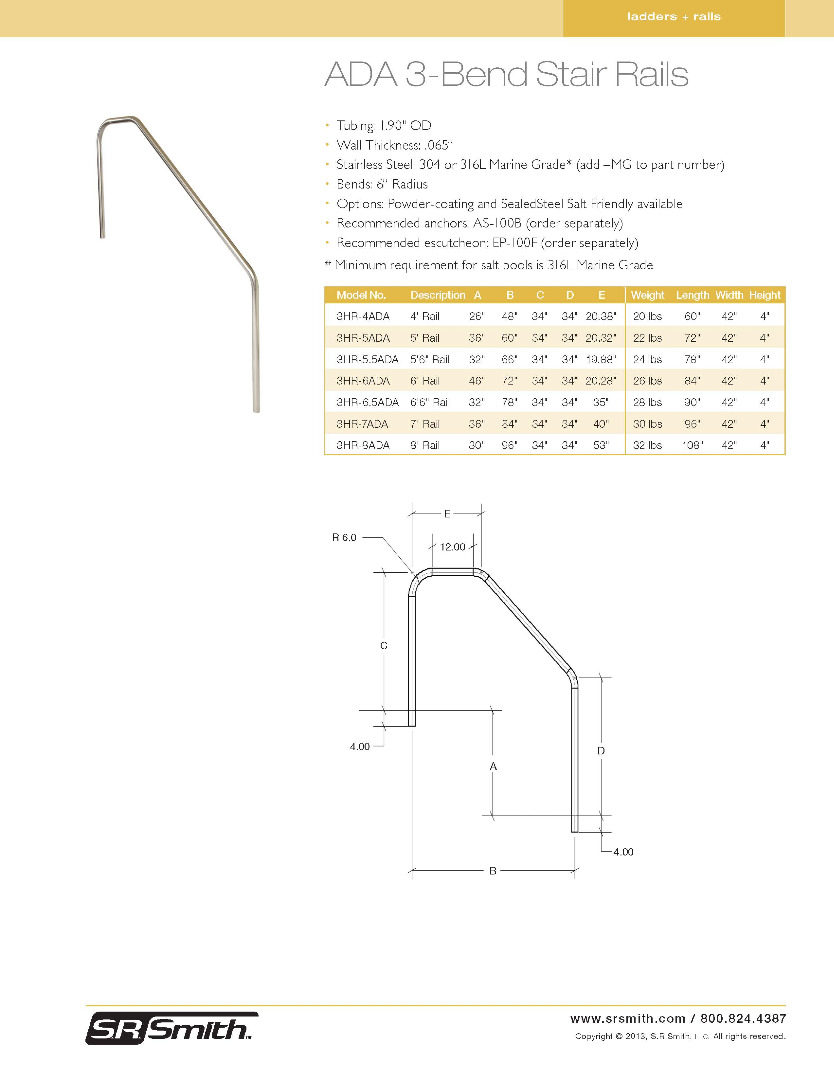 3 Bend ADA Stair Rail - Official S.R. Smith Products