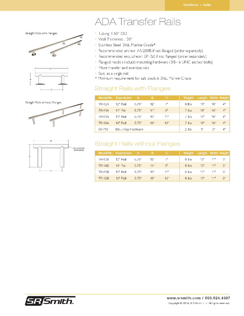 Straight ADA Transfer Rails | Pool Accessibility | S.R.Smith