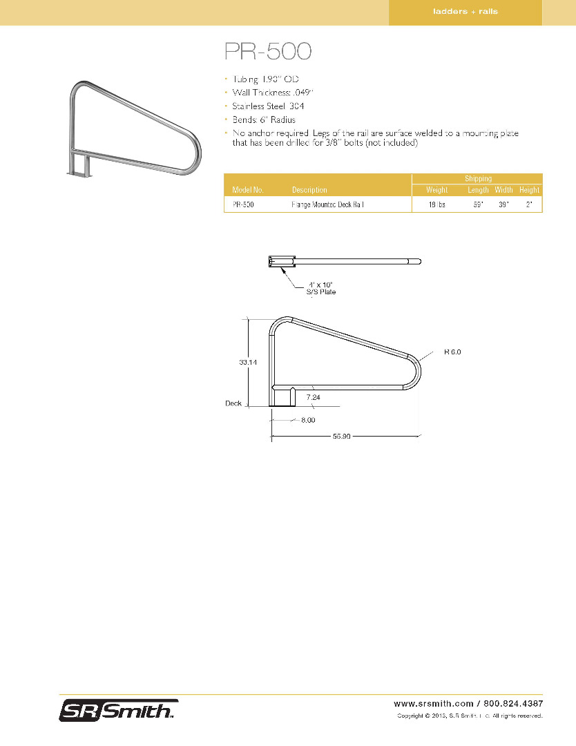 PR-500 Pool Rail | S.R.Smith Rails and Ladders