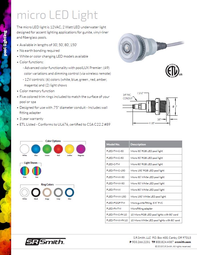 Treo Micro LED Pool Light | Pool Lighting | S.R.Smith