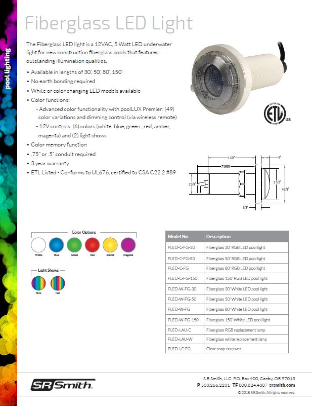 Fiberglass LED Pool Light | S.R. Smith Pool Lighting